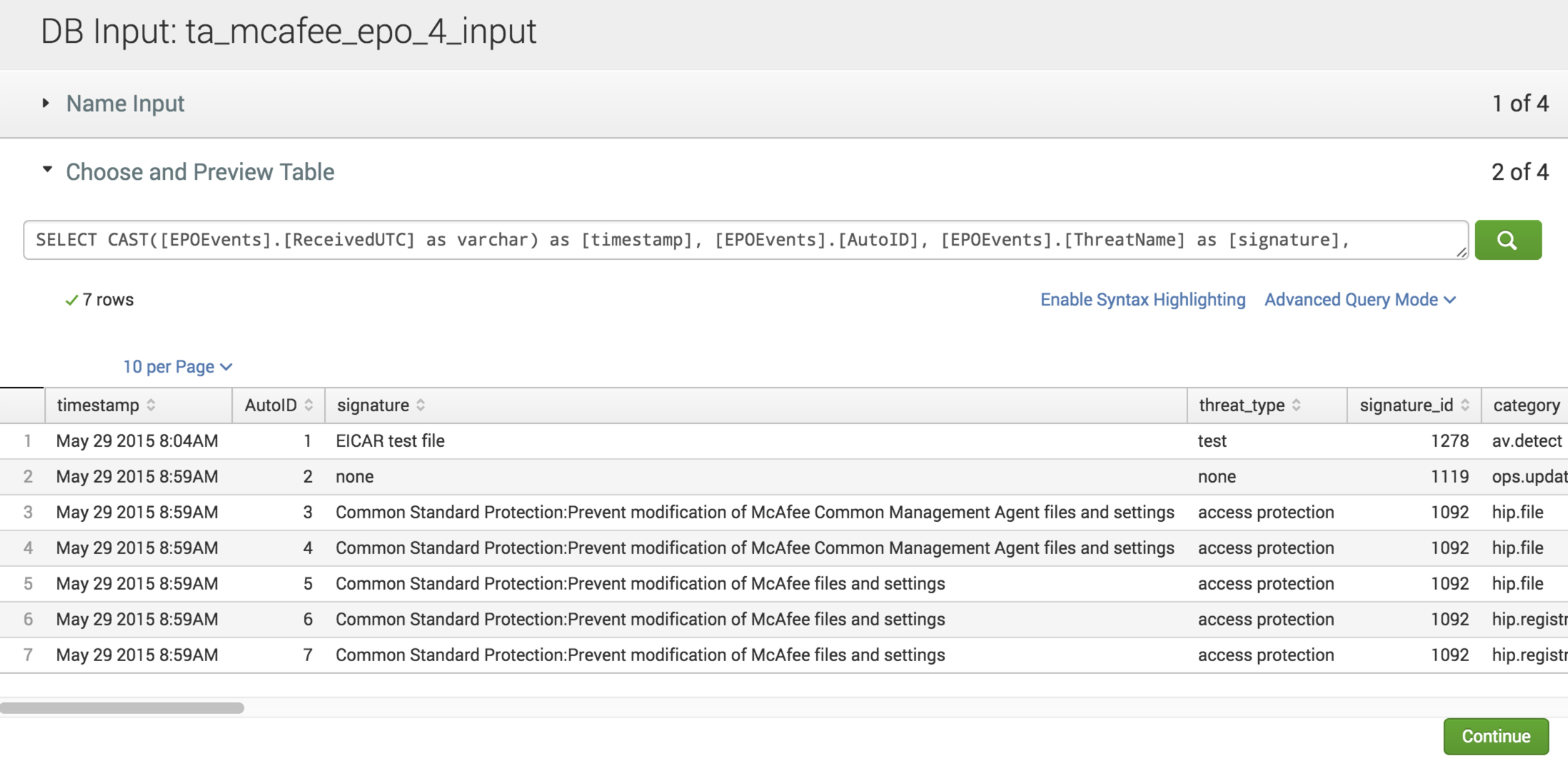Configure Splunk Db Connect V2 Inputs For The Splunk Add On For Mcafee
