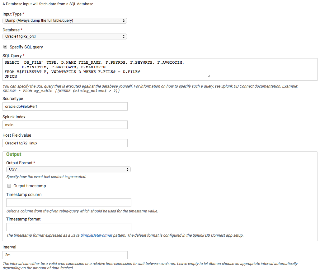 Configure Splunk Db Connect V1 Inputs For The Splunk Add On For Oracle Database Splunk